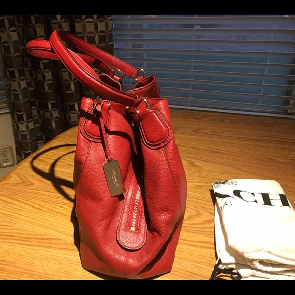 Coach | Bags | Coach Edie Red Pebble Refined Leather Shoulder Bag ...